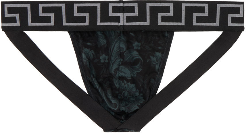 Versace Underwear Black & Gray Barocco Jockstrap Versace Underwear