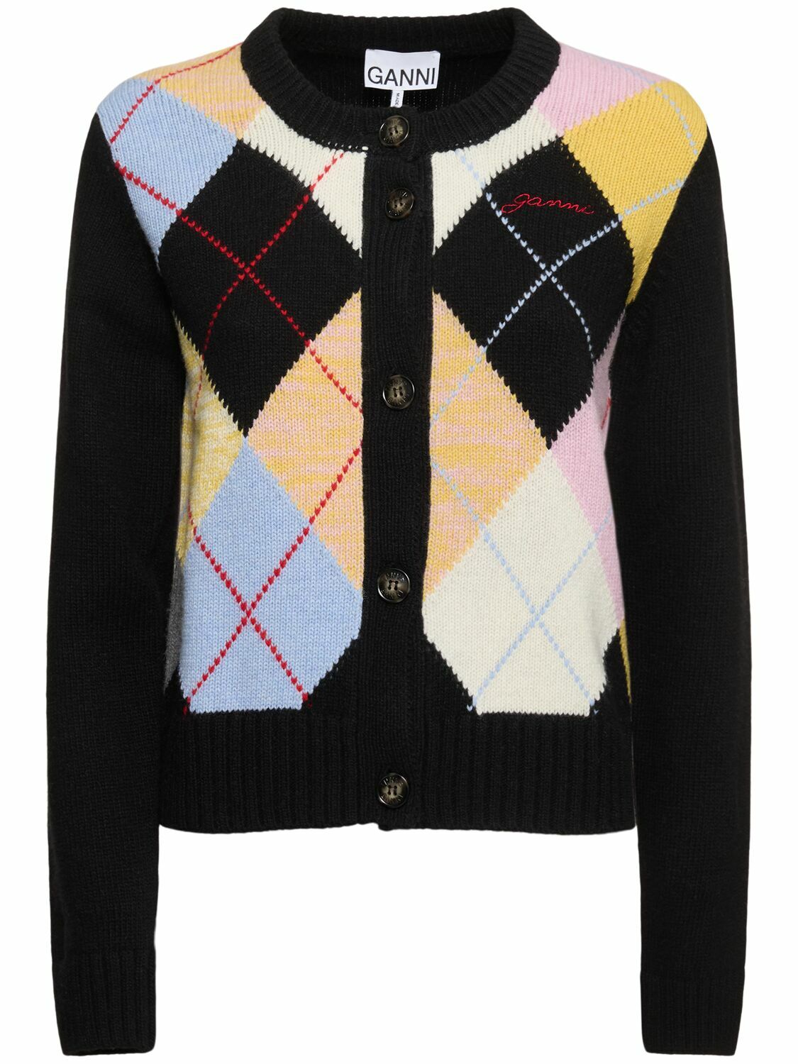 GANNI Harlequin Wool Blend Cardigan GANNI