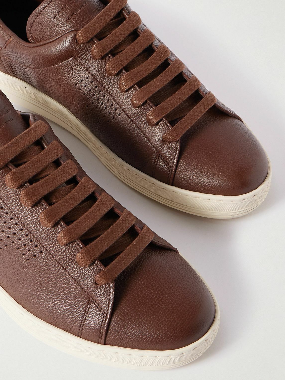 TOM FORD - Warwick Perforated Full-Grain Leather Sneakers - Brown TOM FORD