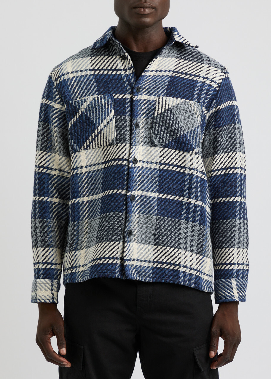 Wax London Whiting Checked Cotton-blend Overshirt Navy Wax London