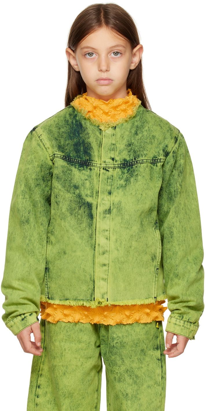 M’A Kids Kids Green Collarless Denim Jacket