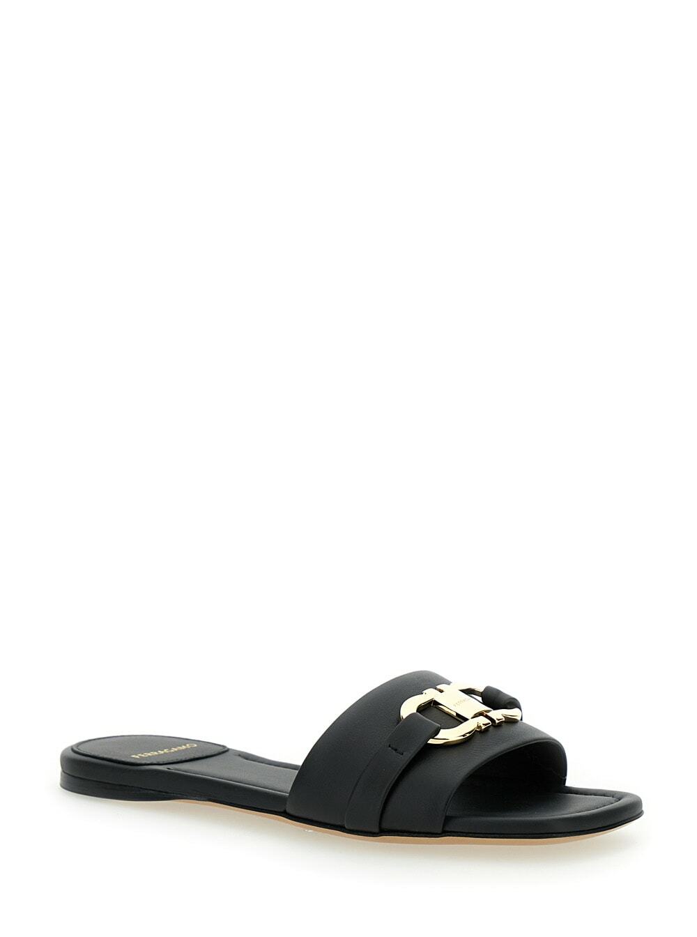 Ferragamo leah Black Sandals With Gancini Plate On Front In Leather ...