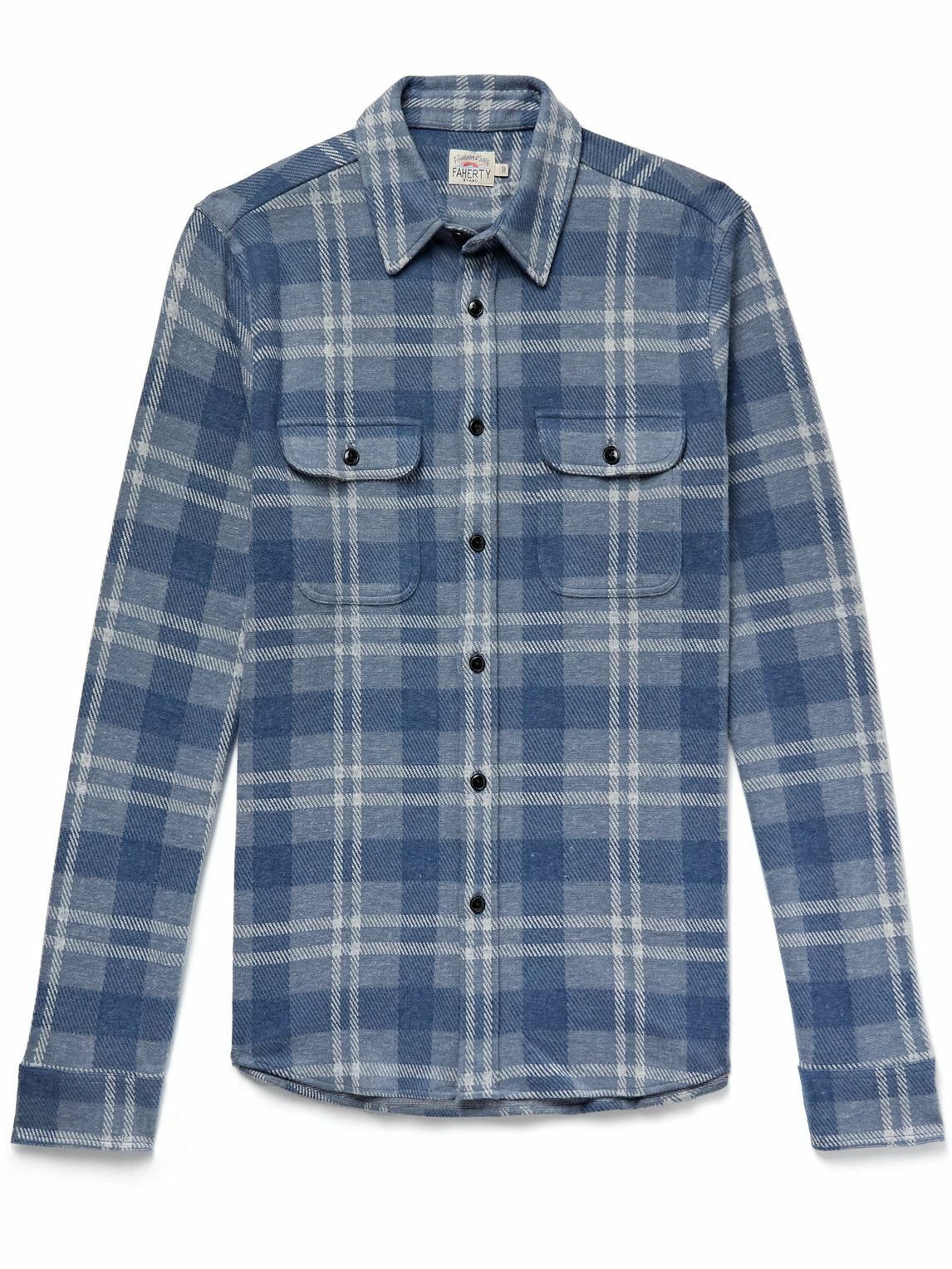 Faherty - Legend™ Checked Brushed Recycled-Flannel Shirt - Blue Faherty
