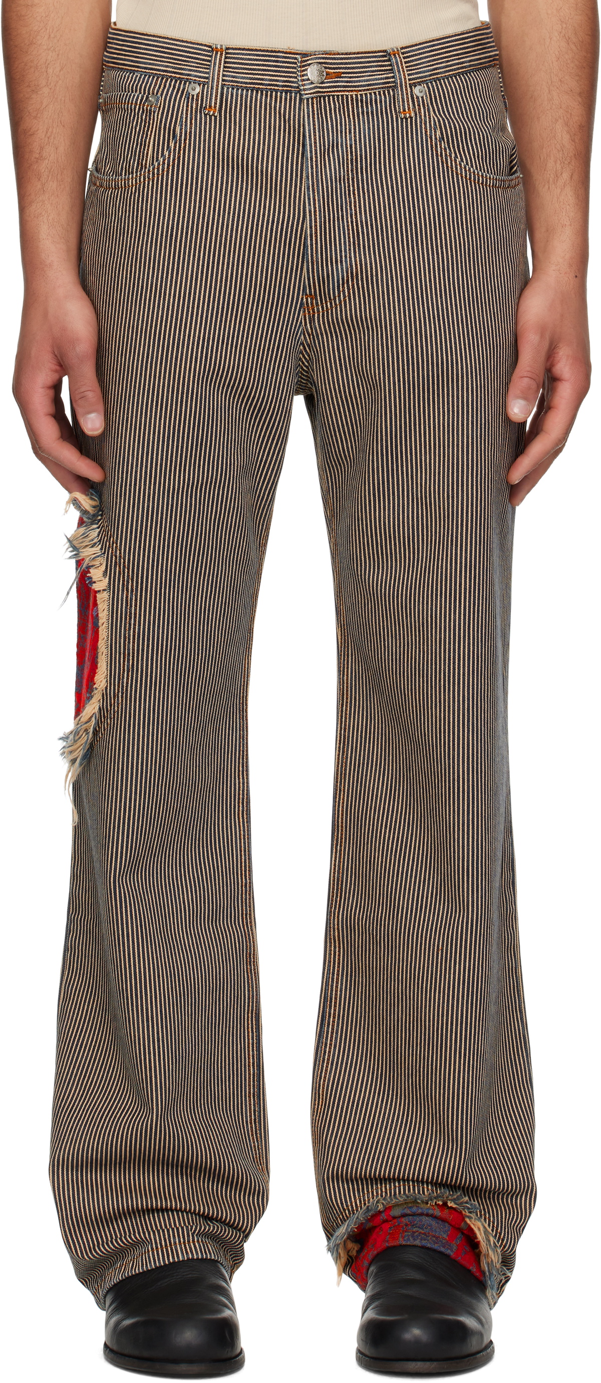 Edward Cuming Navy & Beige Jacquard Circle Window Jeans Edward Cuming