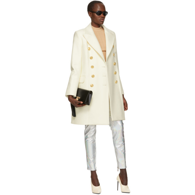 Balmain White Ten-Button Peacoat Balmain