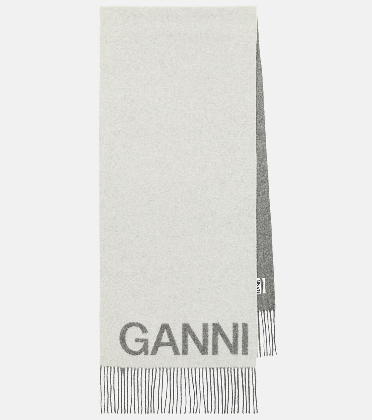 Ganni - Logo fringed wool scarf GANNI