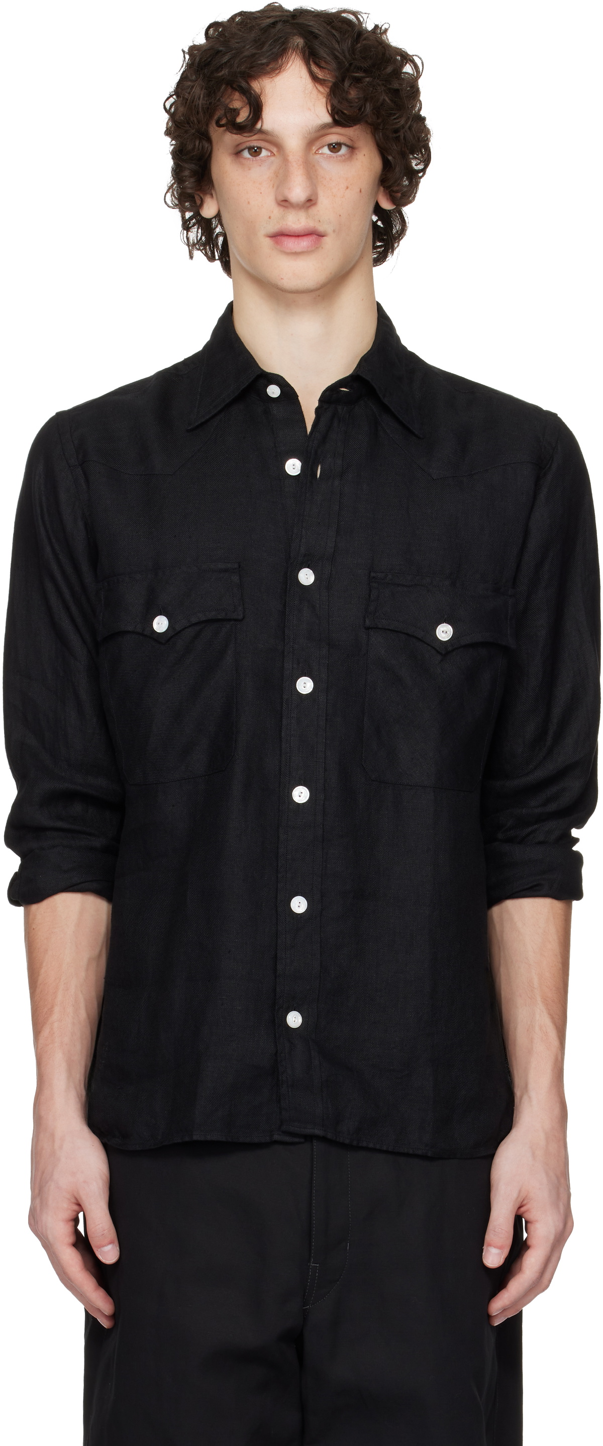 Drake's Black Two-Pocket Western Shirt Drake's