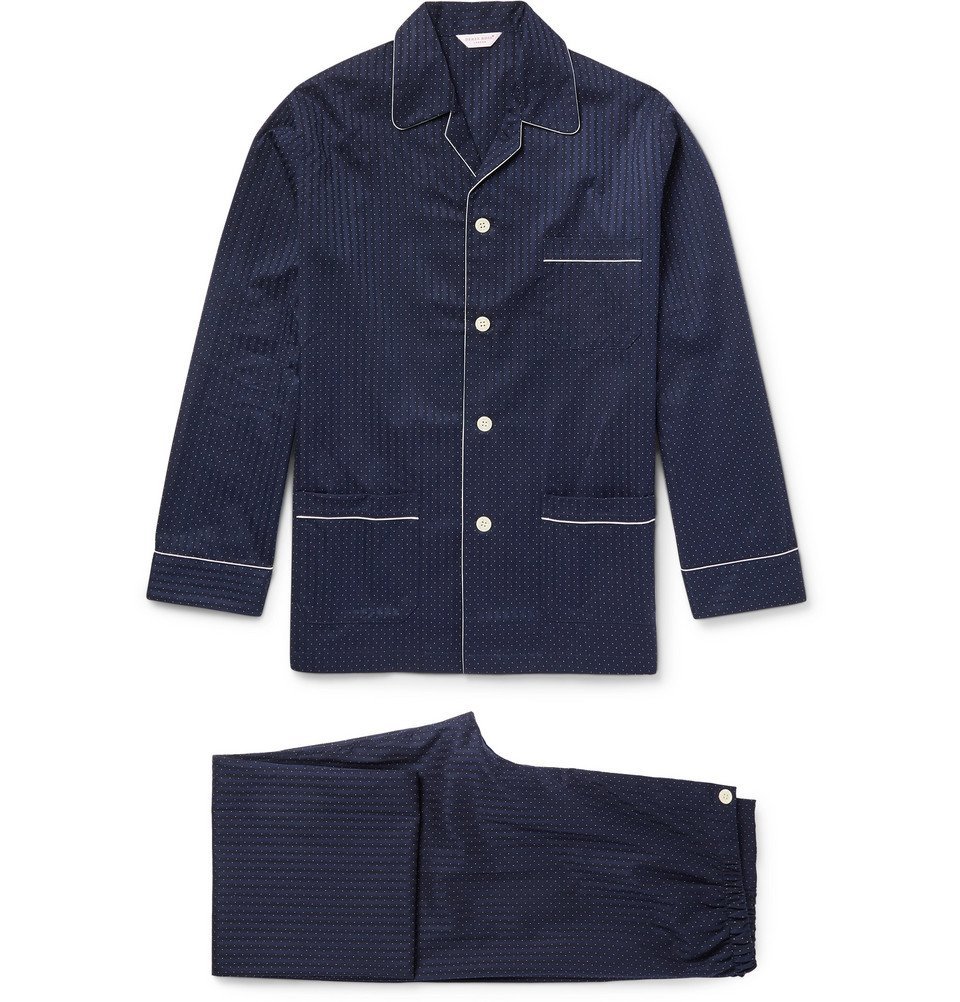 Derek Rose - Royal Pin-Dot Cotton-Jacquard Pyjama Set - Men - Navy ...