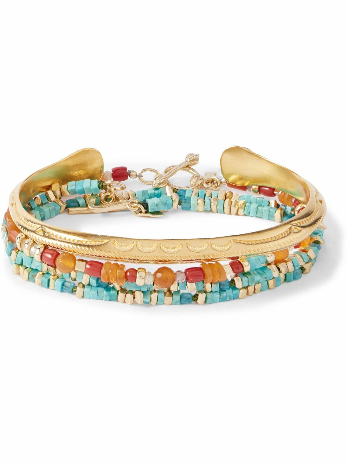 Peyote Bird - Set of Three Gold-Plated Multi-Stone Bracelet Peyote Bird