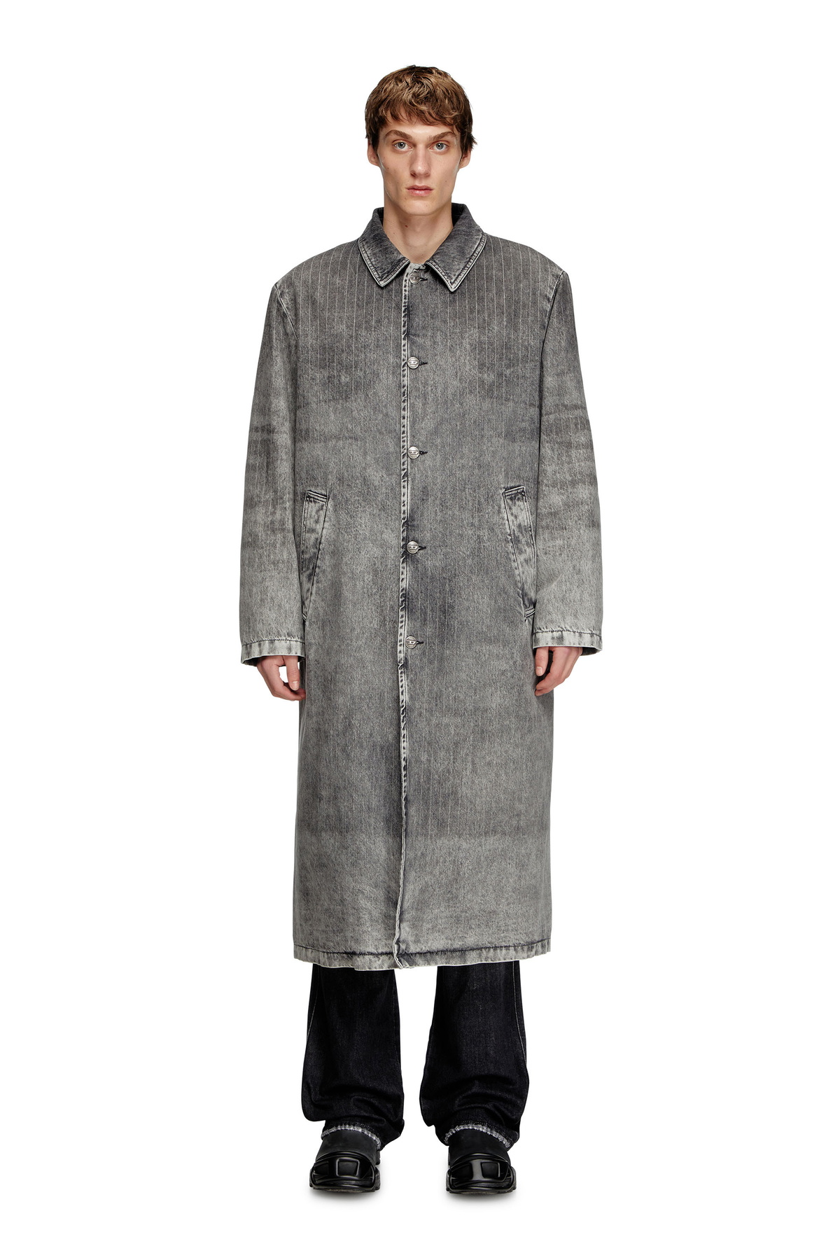 Diesel Coat in tailoring pinstripe denim - Denim Jackets Mens in Grey ...