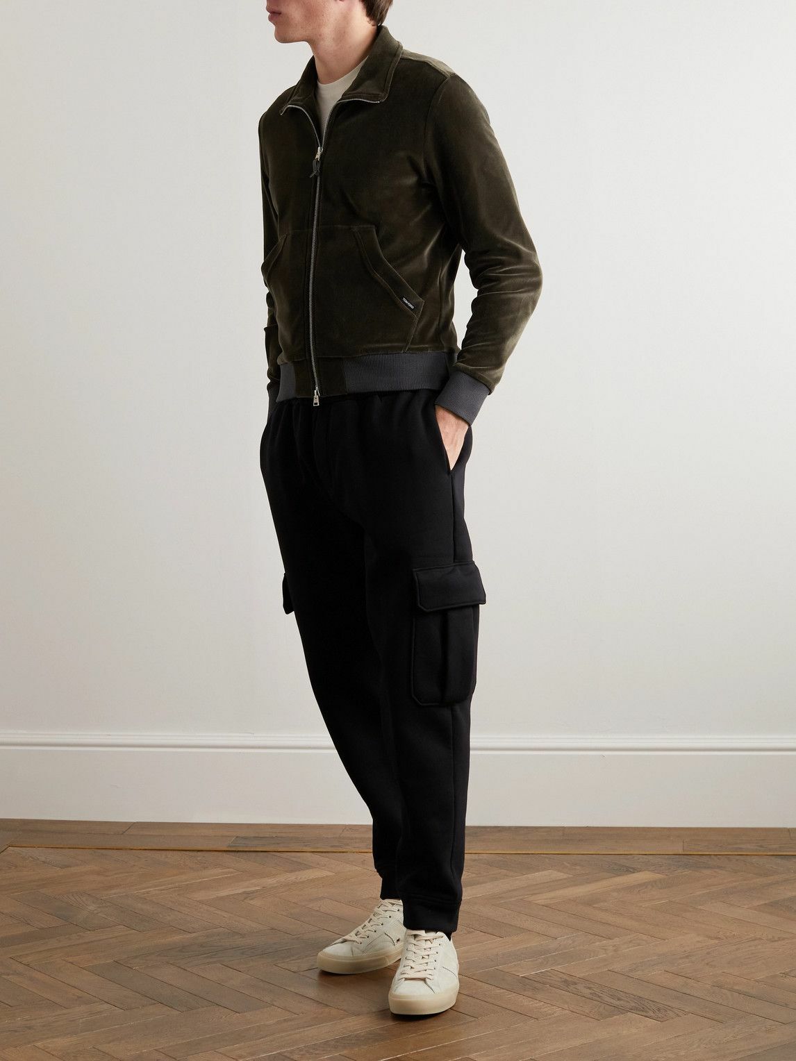 TOM FORD - Cotton-Blend Velour Track Jacket - Brown TOM FORD