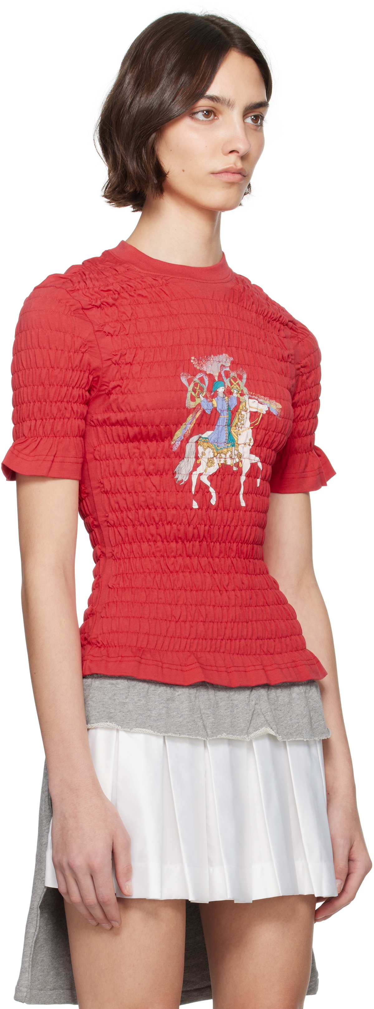 Conner Ives Red Camelot Shirred T-shirt Conner Ives