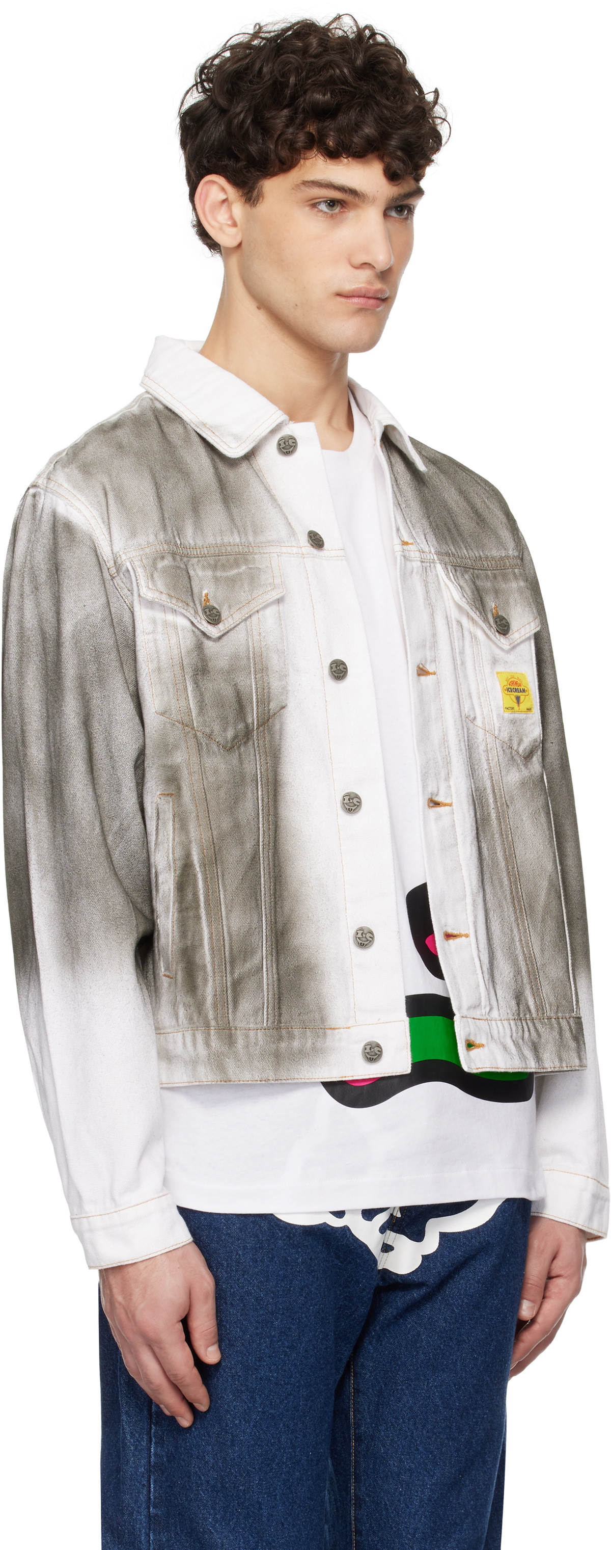 ICECREAM White & Gray Oil Stained Denim Trucker Jacket ICECREAM