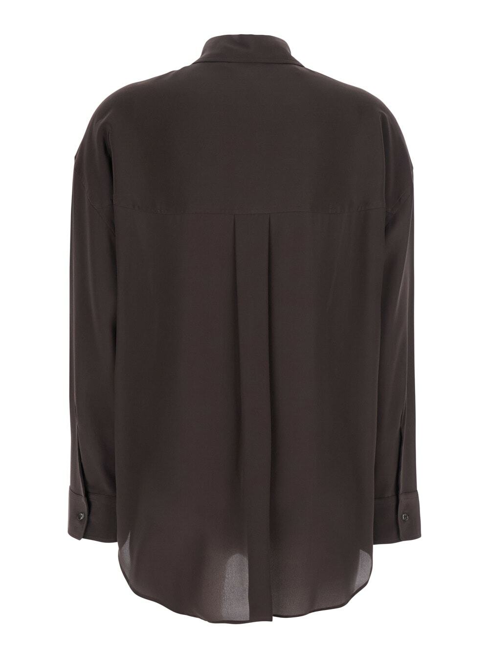 Parosh Dark Brown Shirt With Pointed Collar And Long Sleeves In Silk ...