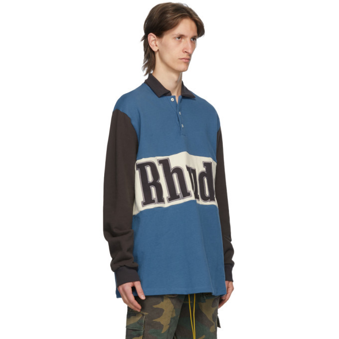 Rhude Blue Logo Rugby Long Sleeve Polo Rhude