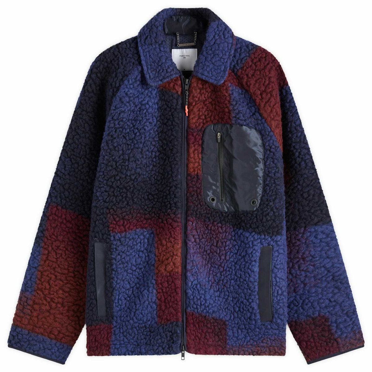 Percival Men's Anderson Tetris Fleece Jacket in Navy Percival