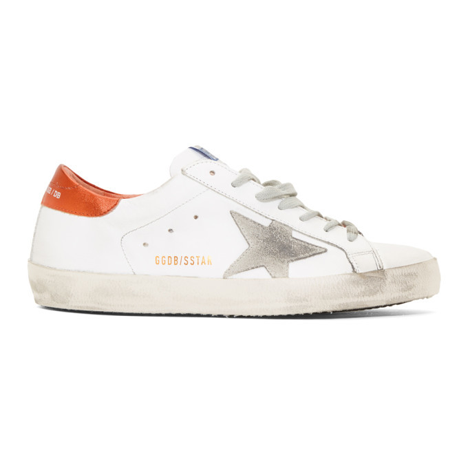 Golden Goose White and Orange Superstar Sneakers Golden Goose Deluxe Brand