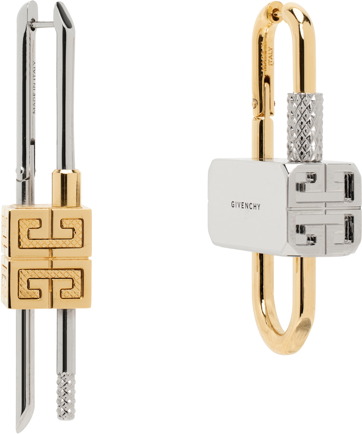 Givenchy Gold & Silver Lock Asymmetrical Earrings Givenchy