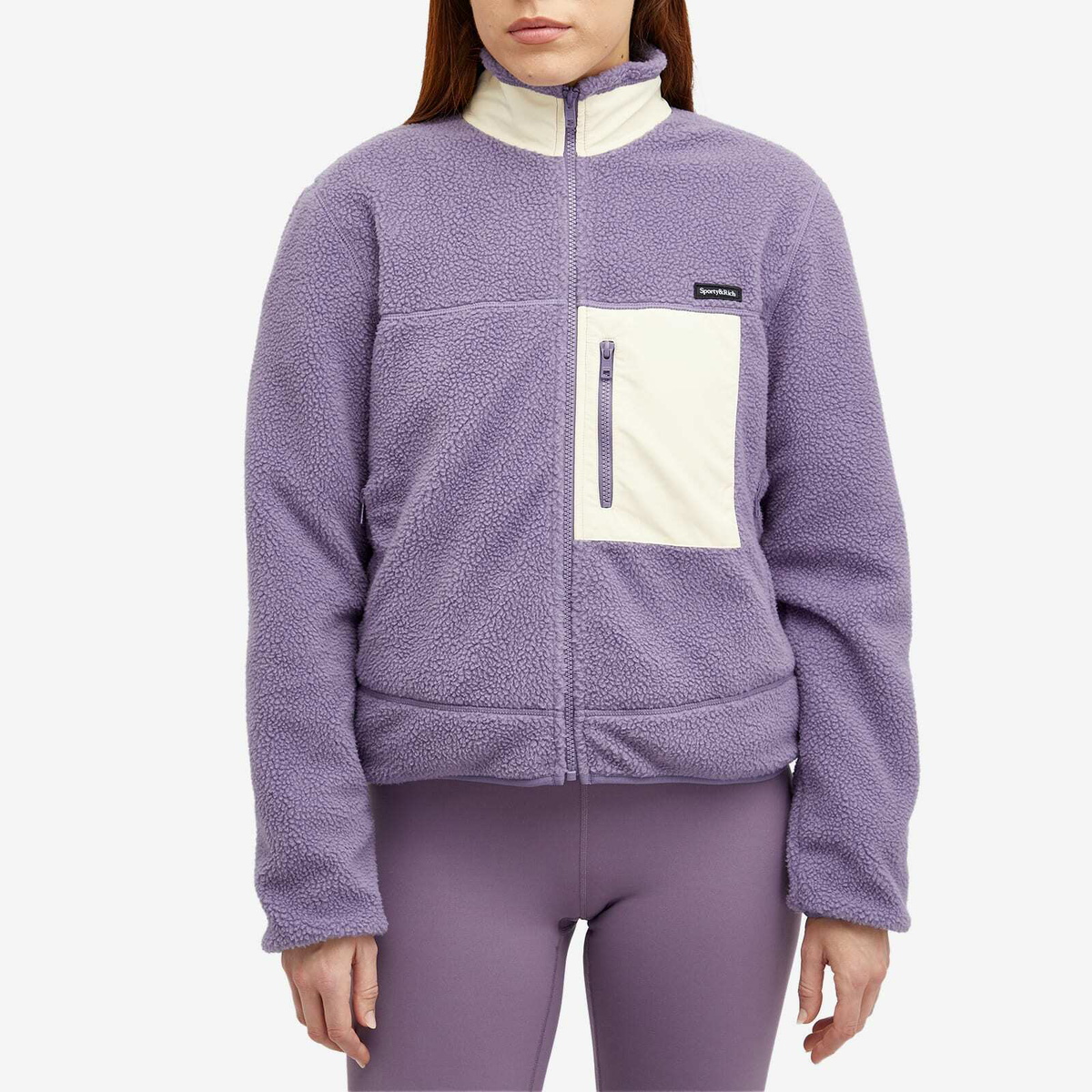 Sporty & Rich Women's Zipped Sherpa Jacket in Eggplant Sporty & Rich