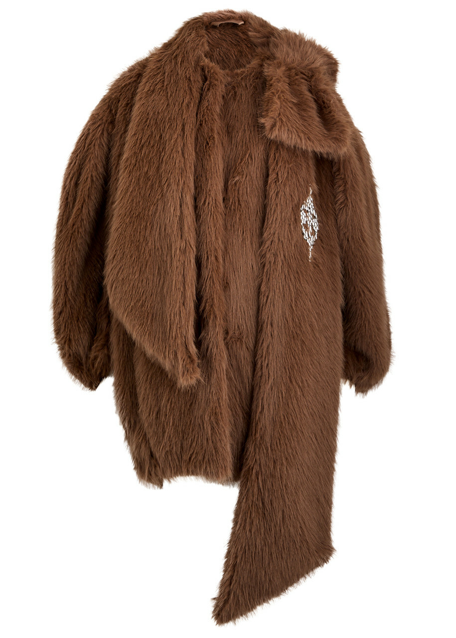Simone Rocha Bow-embellished Faux fur Coat Brown Simone Rocha