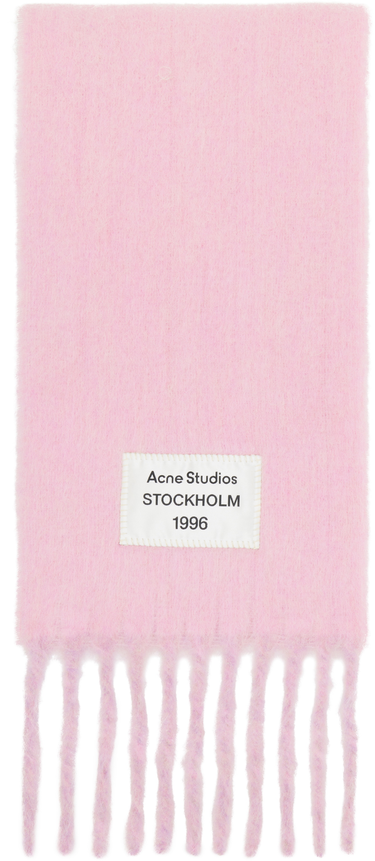 Acne Studios Pink Logo Label Fringed Scarf Acne Studios