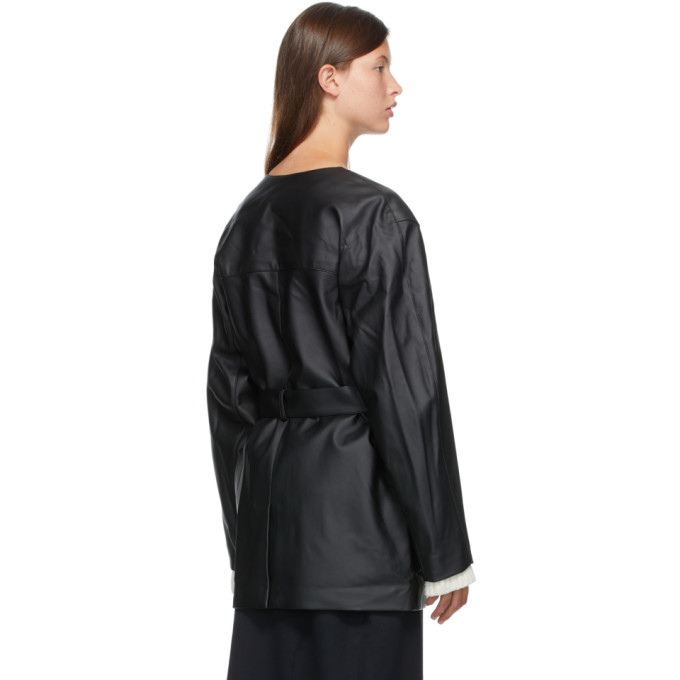 LOW CLASSIC Black No Collar Faux-Leather Jacket Low Classic