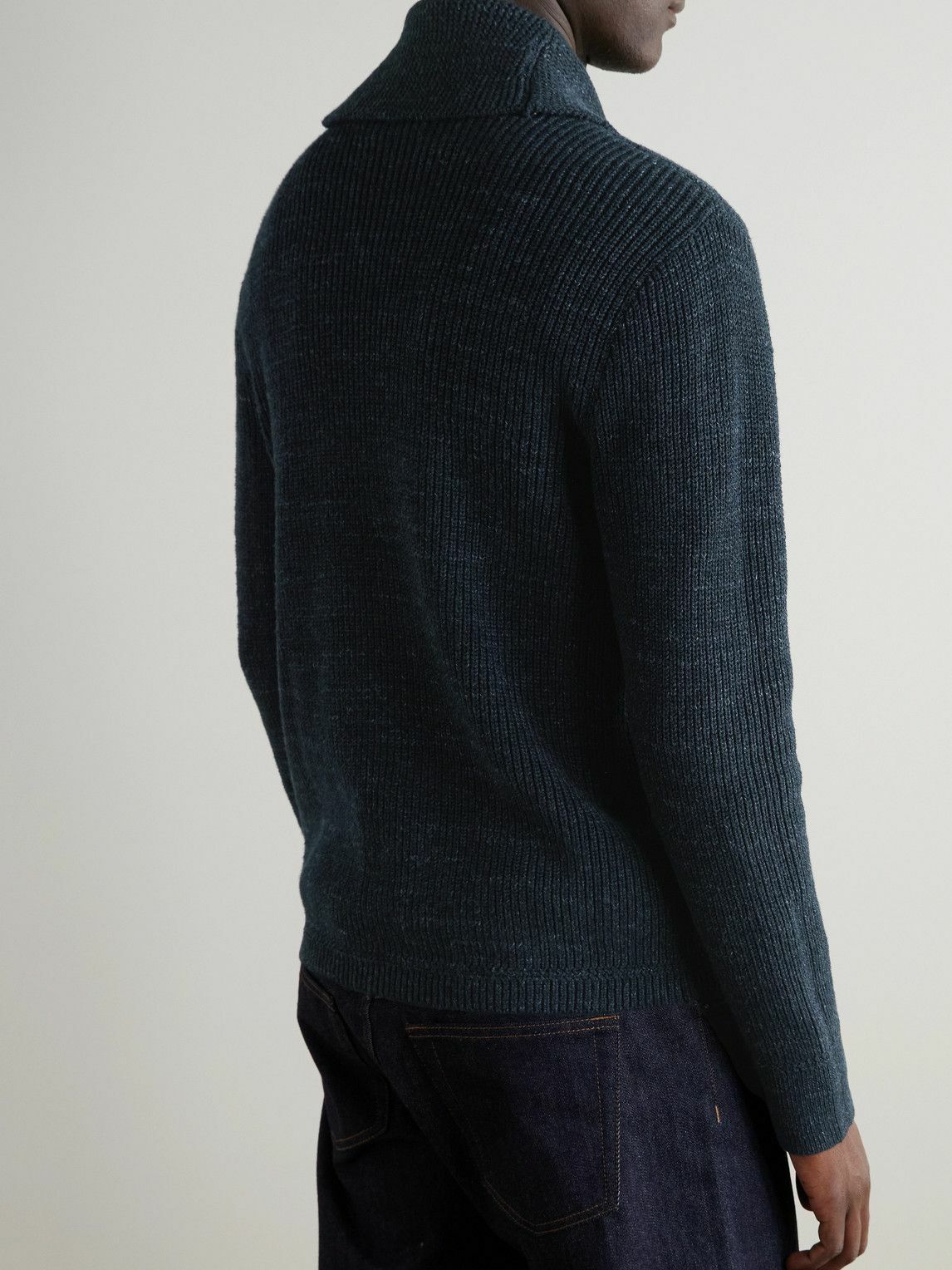 RRL - Shawl-Collar Ribbed Cotton Cardigan - Blue RRL