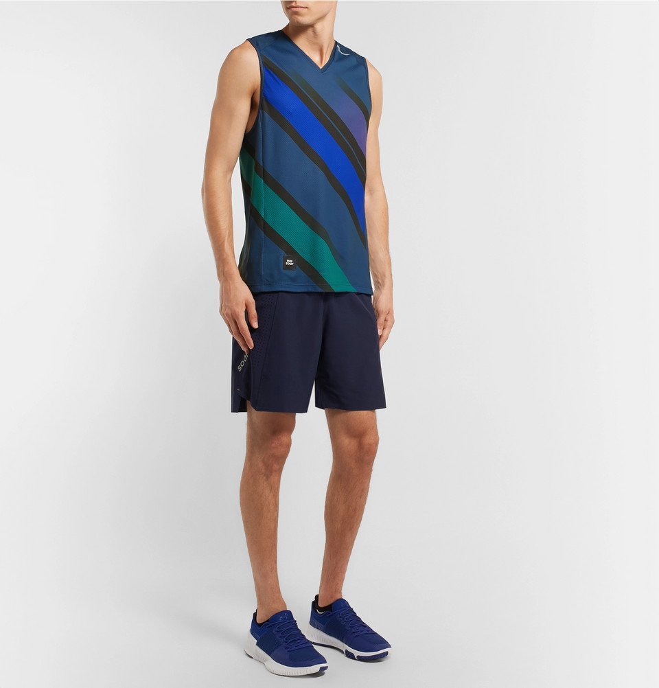 Soar Running - Striped Mesh Tank Top - Navy Soar Running