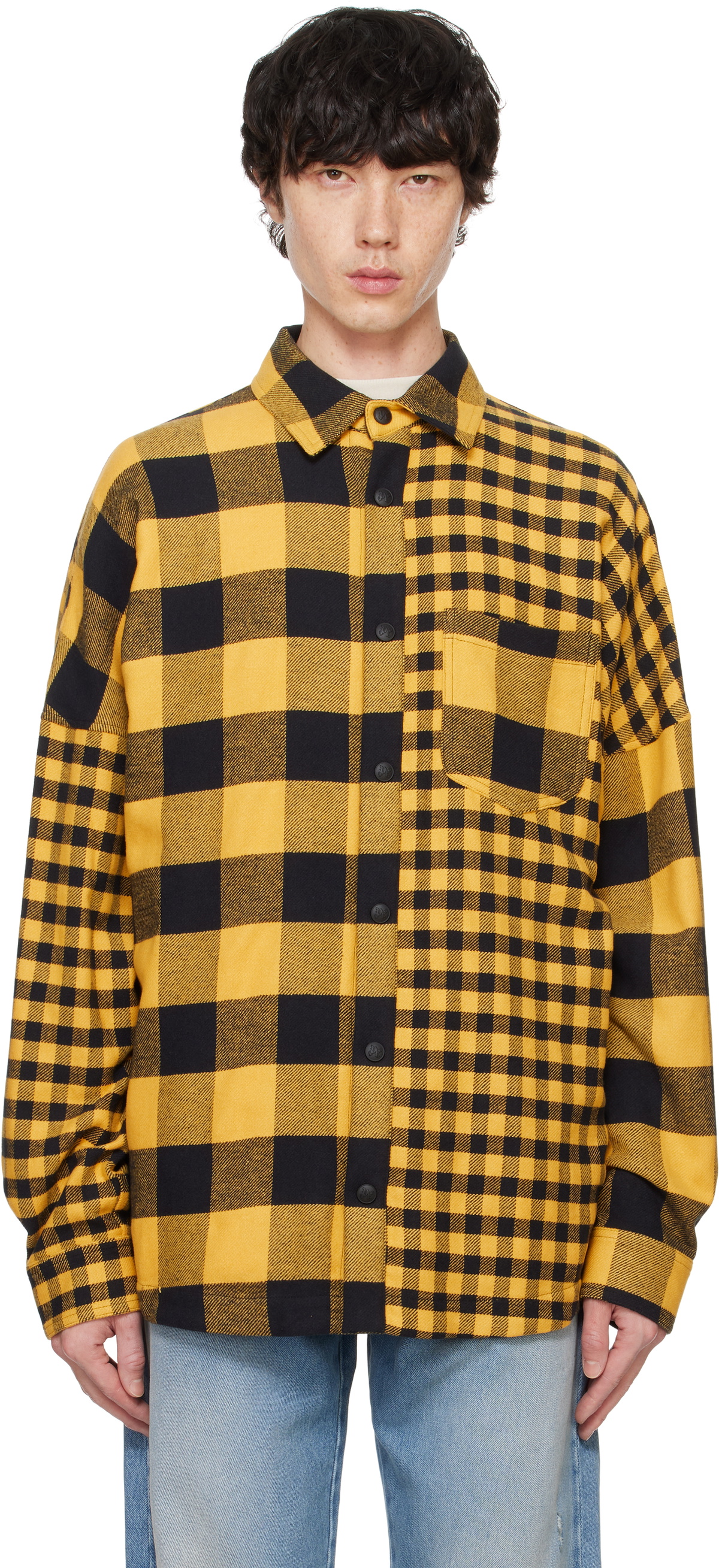 Palm Angels Yellow & Black Monogram Series Tartan Overshirt Palm Angels