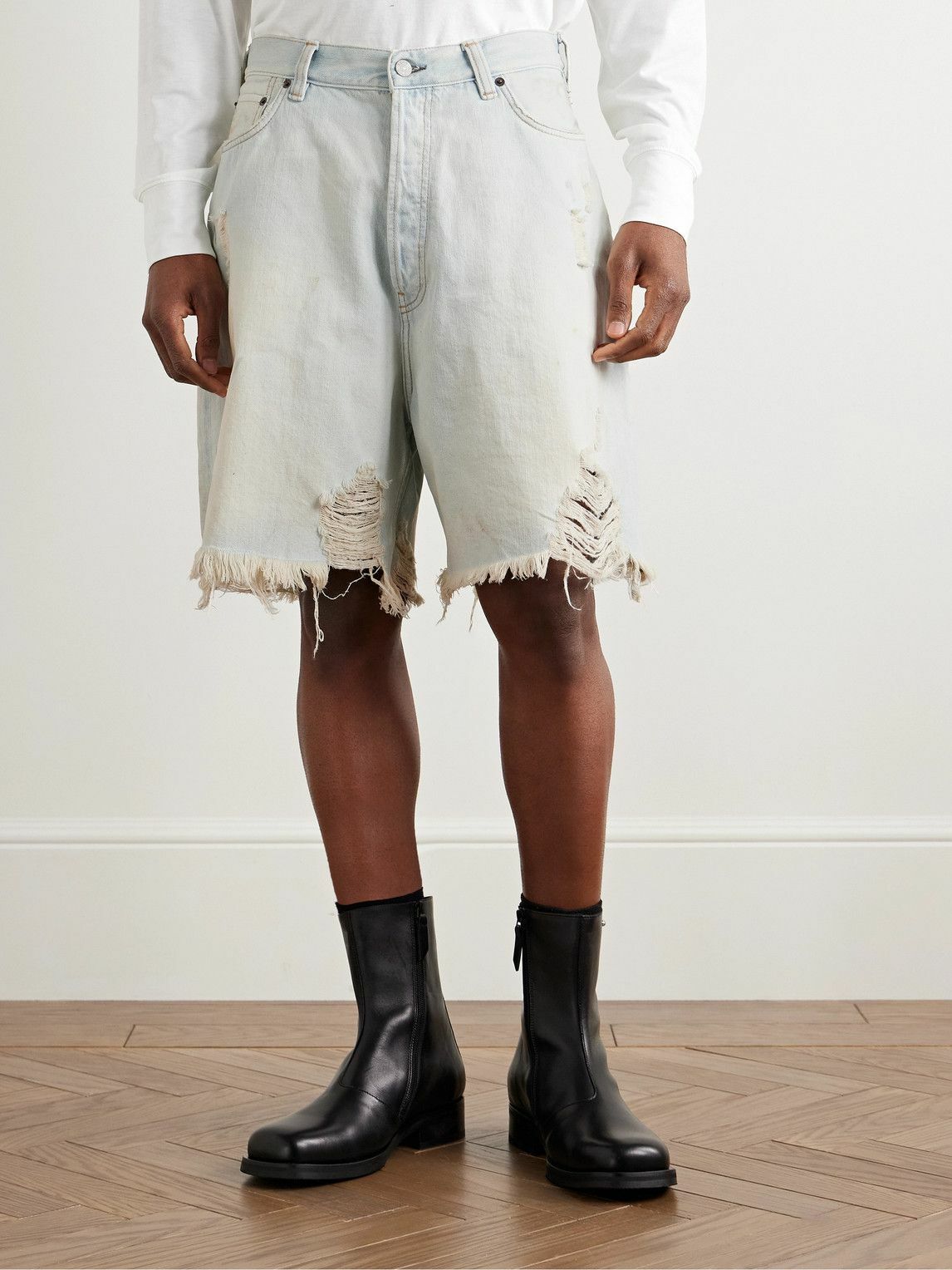Acne Studios - Rudney Wide-Leg Distressed Denim Shorts - Blue Acne Studios