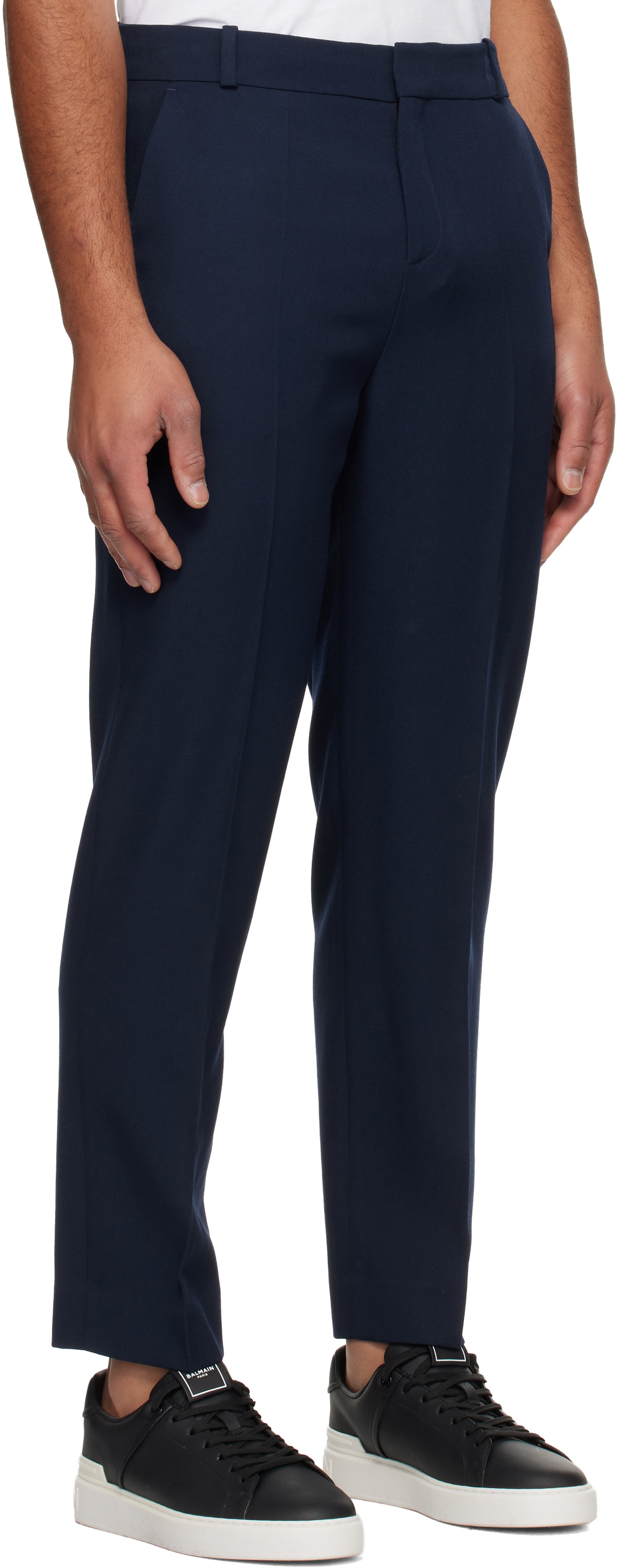 Balmain Navy Straight-Leg Tailored Wool Trousers Balmain