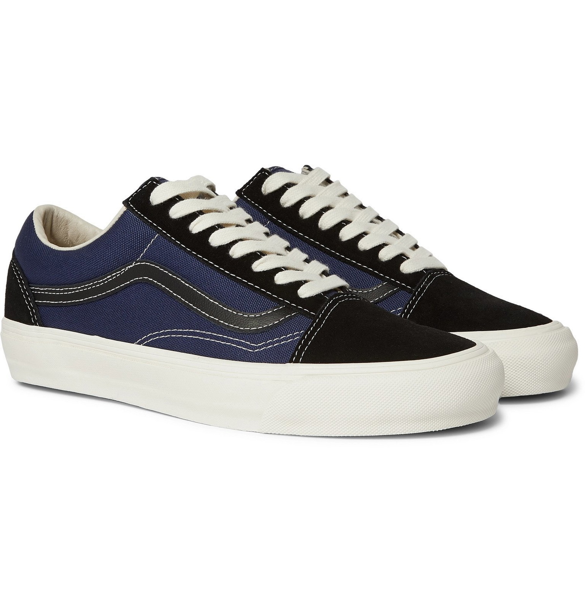 Vans - OG Old Skool LX Leather-Trimmed Suede and Canvas Sneakers - Blue ...