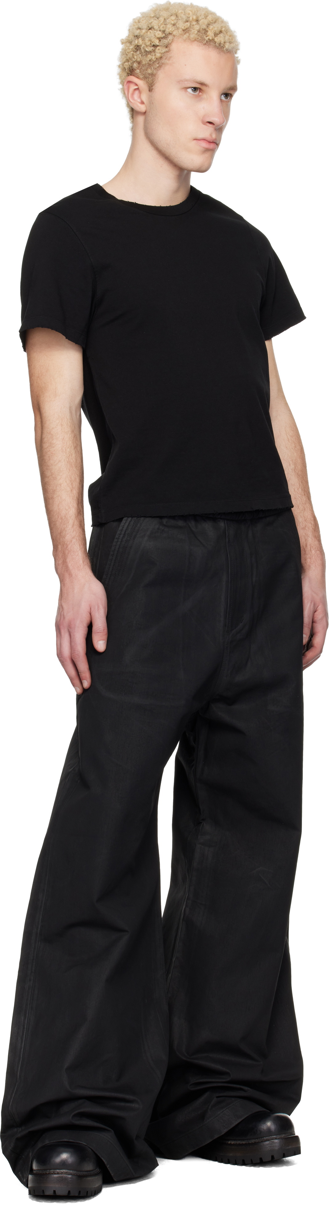DET BLEV SENT Black Waxed Elastic Trousers