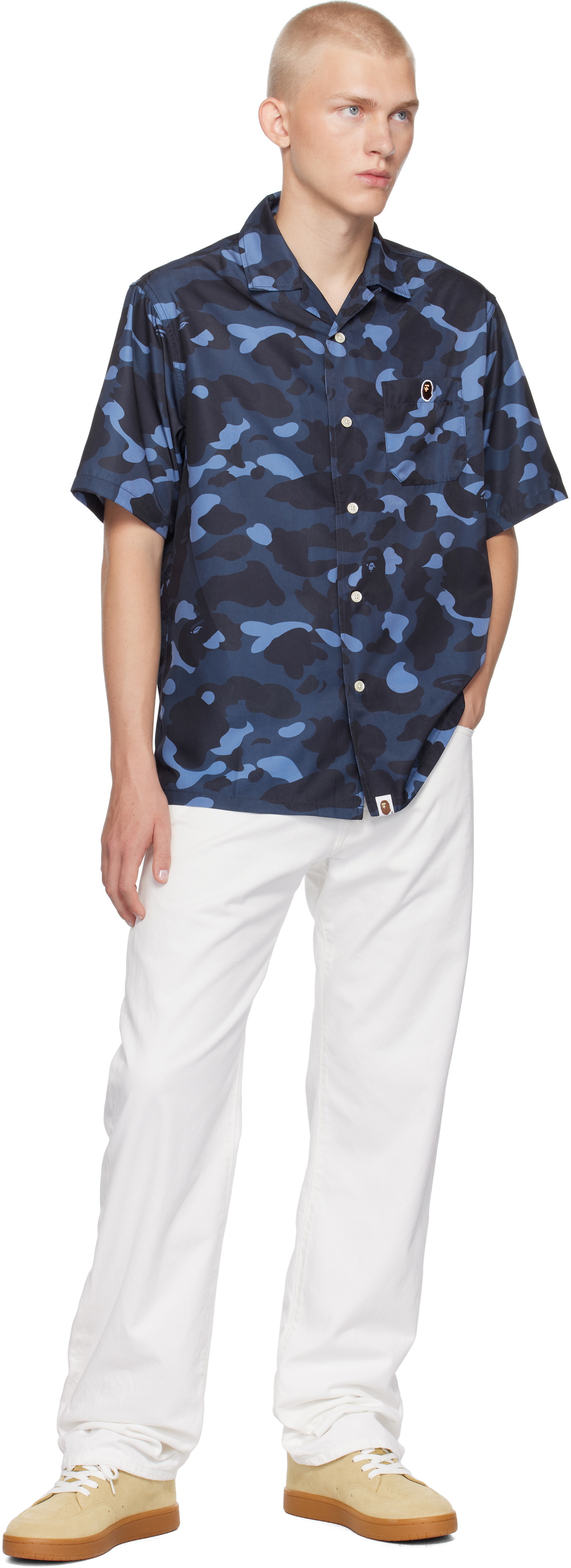 BAPE Navy Color Camo Ape Head One Point Shirt A Bathing Ape