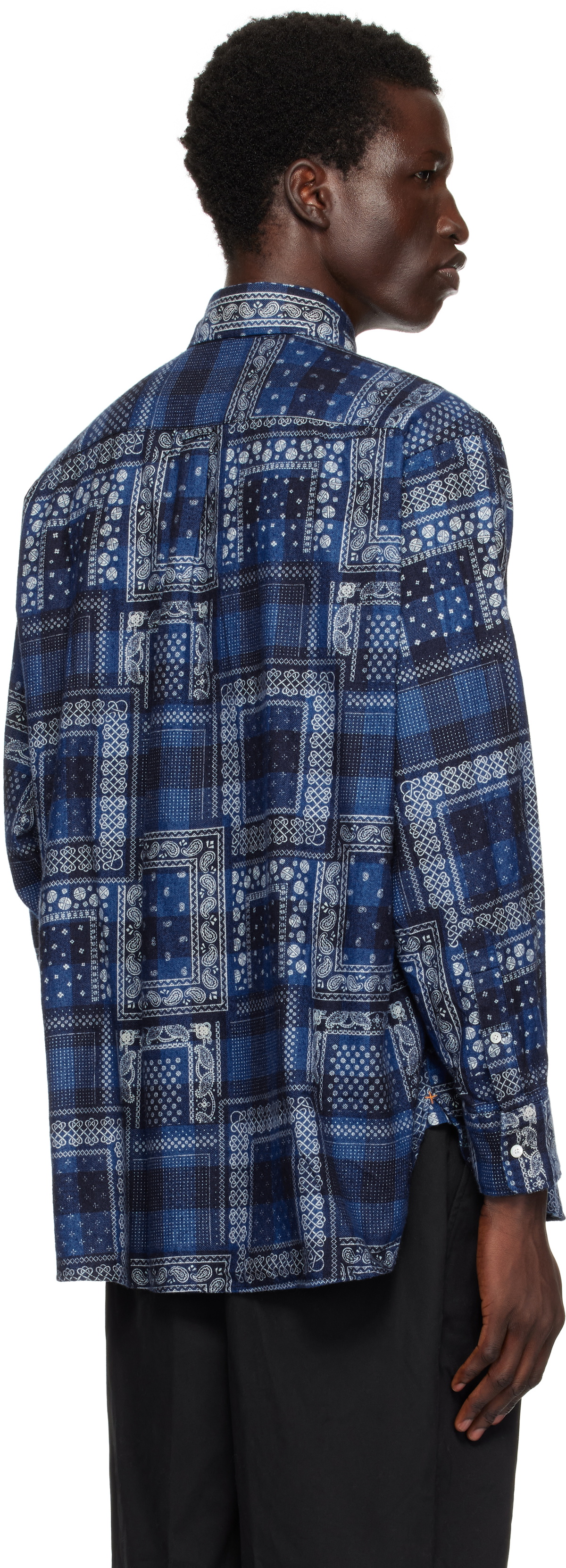 BEAMS PLUS Blue Plaid Discharge Print Classic Fit Shirt Beams Plus