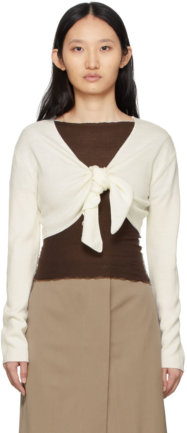 DRAE Off-White Wool Wrap Cropped Cardigan DRAE