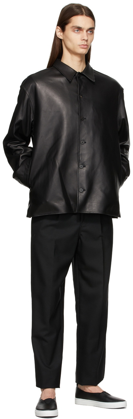 LE17SEPTEMBRE Black Open Collar Leather Jacket LE17SEPTEMBRE