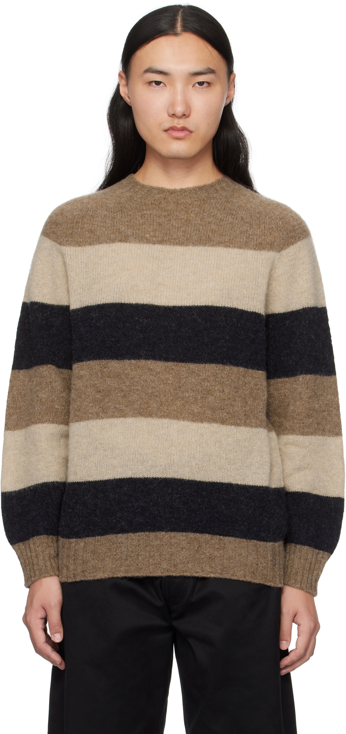 BEAMS PLUS Multicolor Crew Stripe Shaggy Sweater Beams Plus