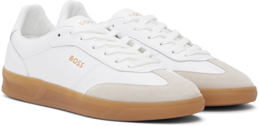 BOSS White Leather & Suede Embossed Logos Sneakers BOSS
