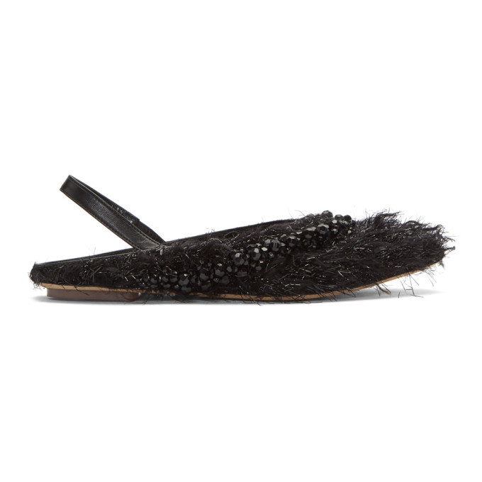 Simone Rocha Black Faux-Fur Beaded Flats Simone Rocha