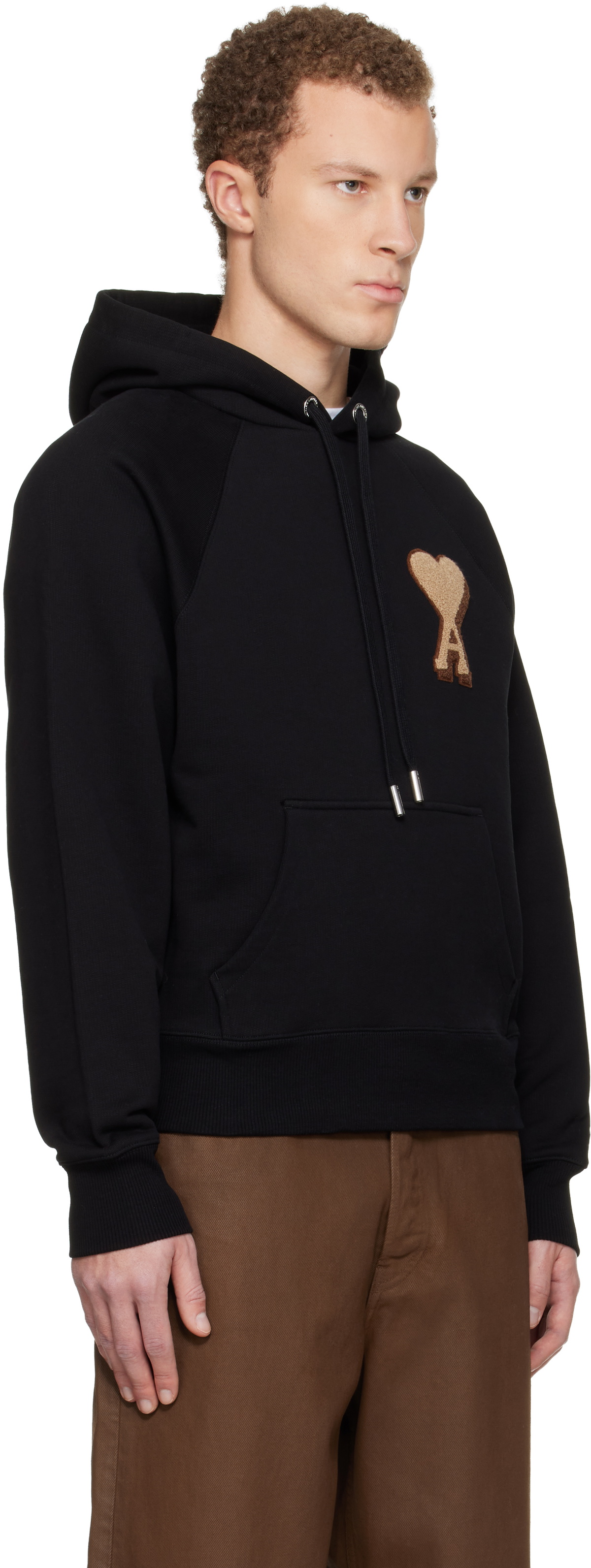 AMI Paris Black Cotton Ami De Coeur Hoodie AMI