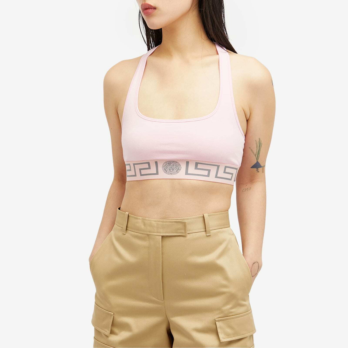 Versace Women's Greca Sports Bralet in Pale Pink Versace