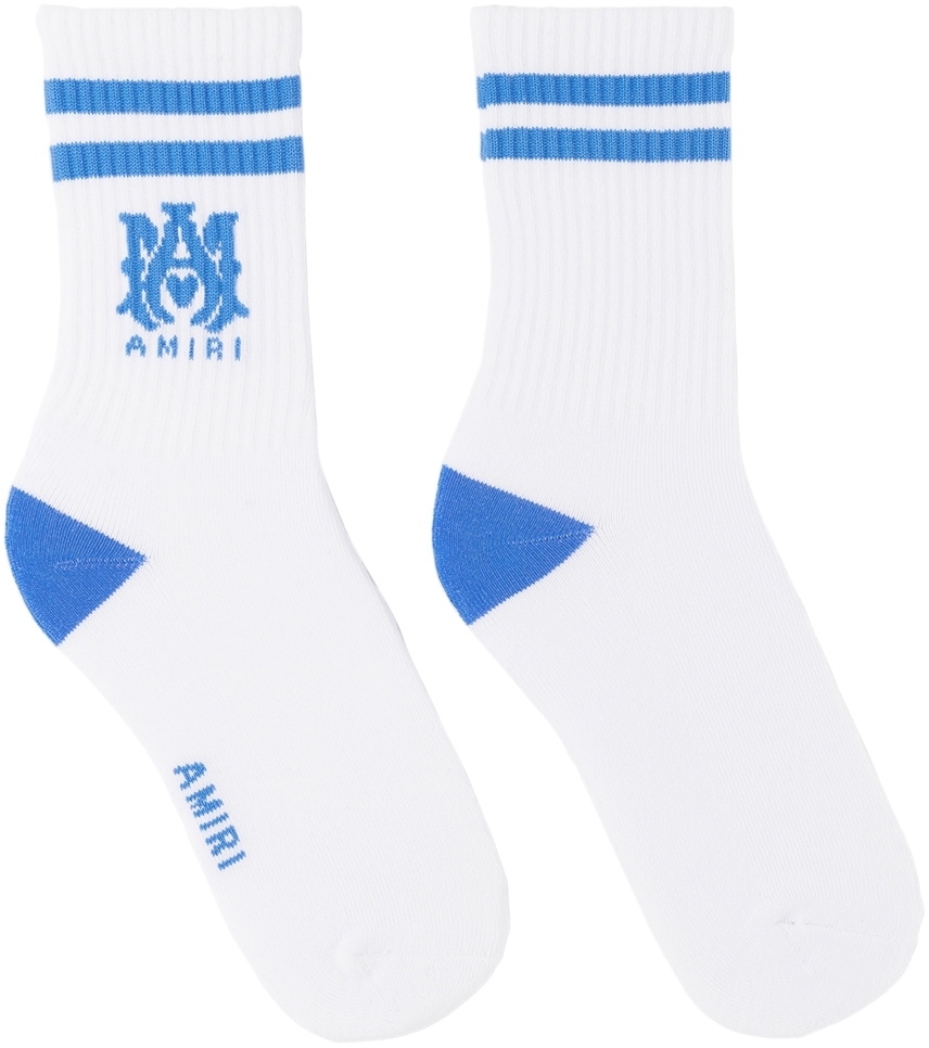 AMIRI Kids White & Blue M.A. Stripe Socks Amiri