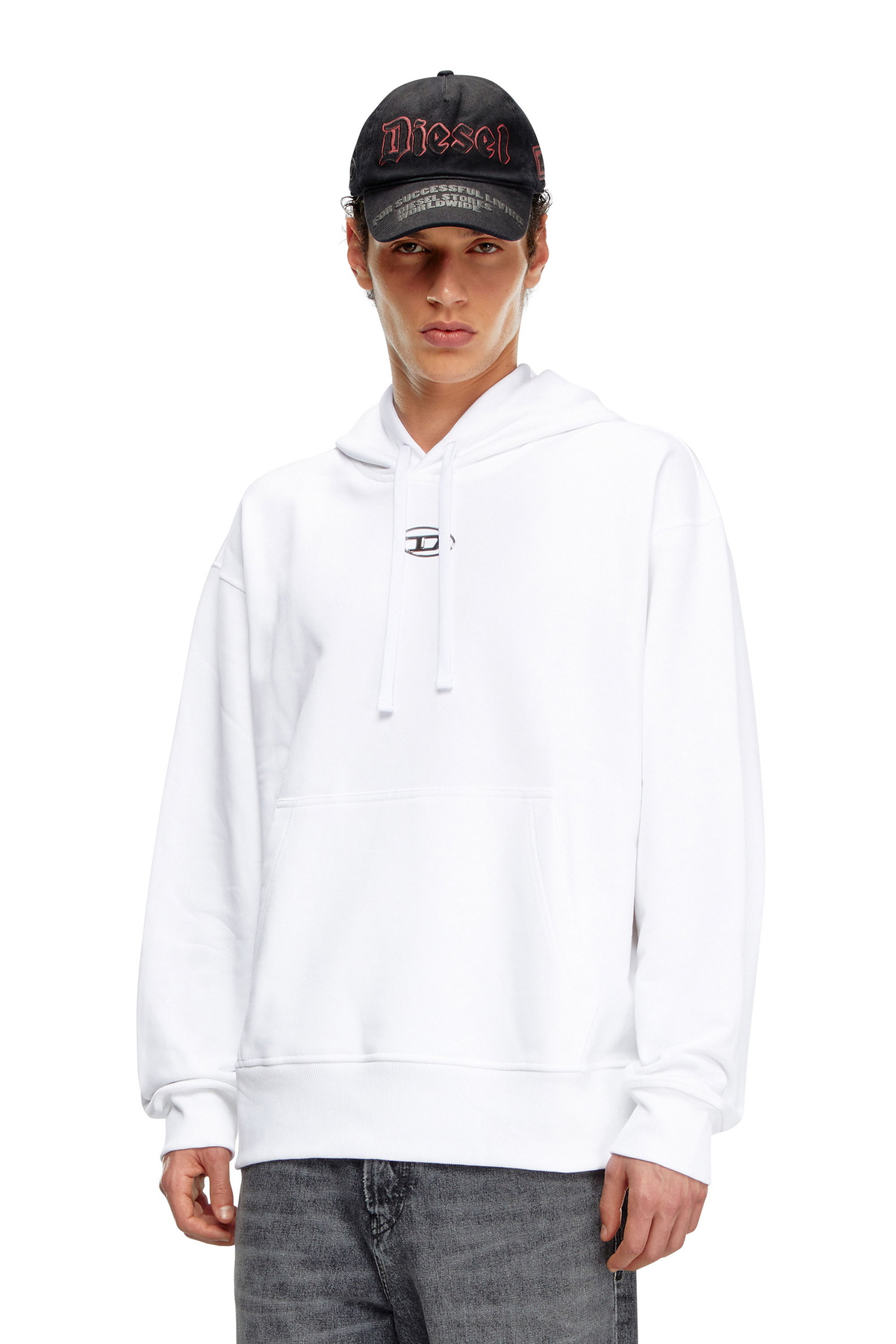Diesel Oversized hoodie with metallic logo - Sweaters Mens in White Diesel