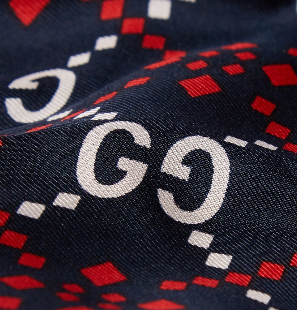 Gucci - Printed Silk-Twill Pocket Square - Men - Navy Gucci