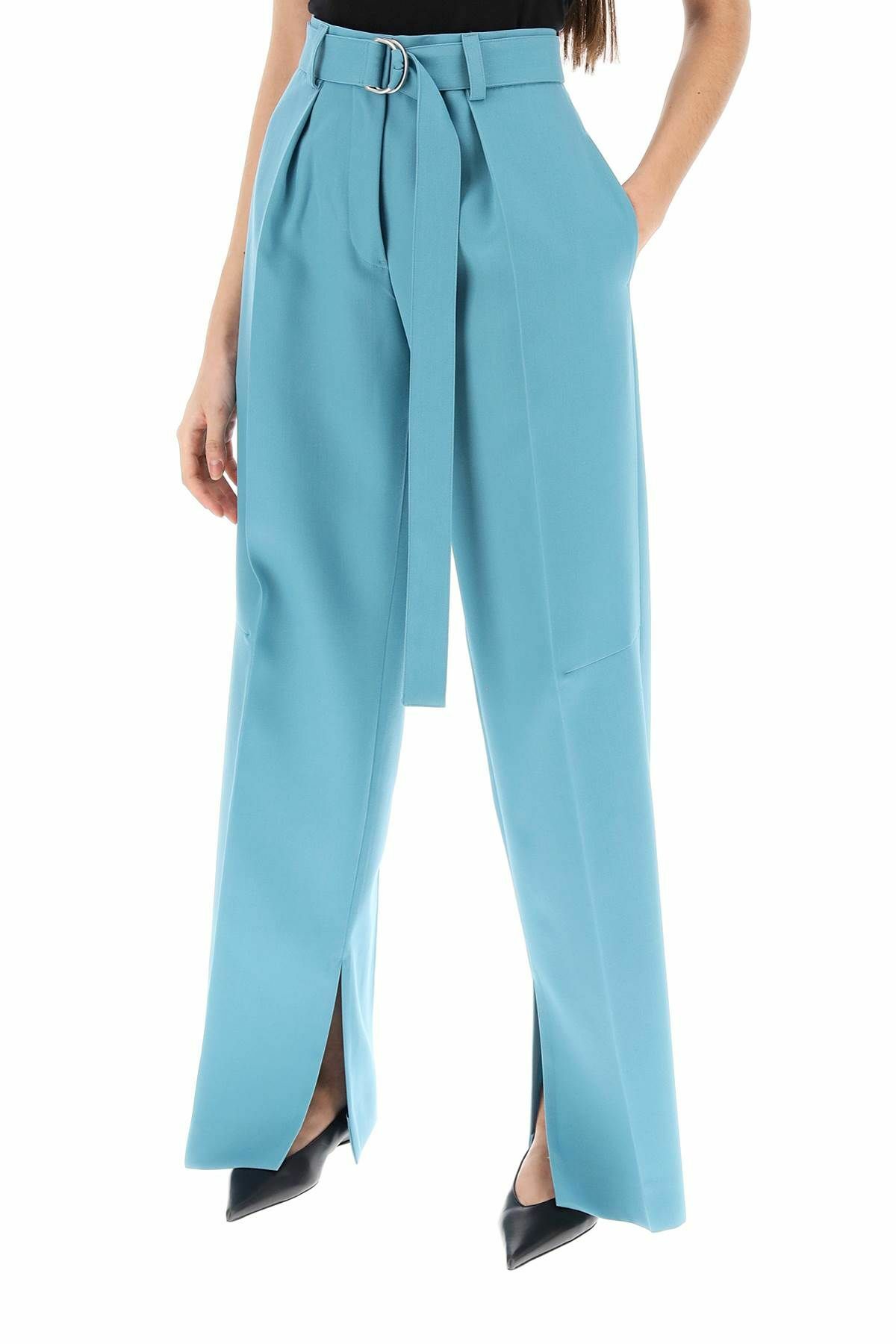 JIL SANDER wide leg pants in light wool Light blue Jil Sander