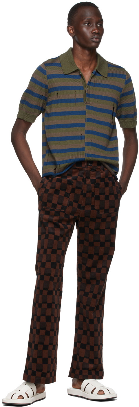 Acne Studios Khaki & Blue Distressed Polo Acne Studios