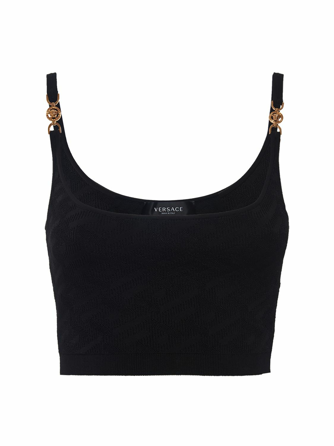 VERSACE - Monogram Viscose Blend Knit Crop Top Versace