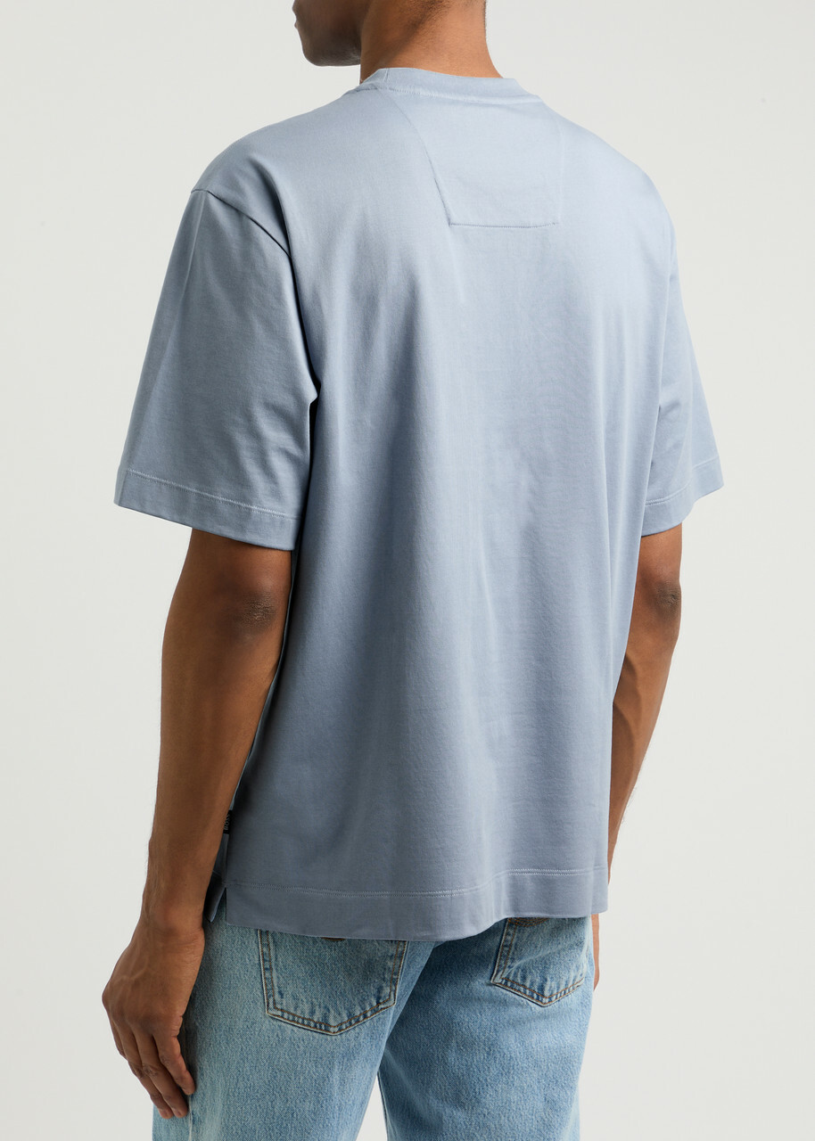 Boss Logo-embroidered Cotton T-shirt Blue BOSS