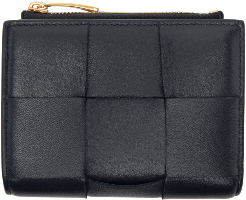 Bottega Veneta Navy Small Bi-Fold Zip Wallet Bottega Veneta